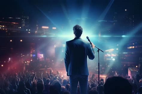 A Singer Singing On The Stage With Audience Applauding Premium Ai
