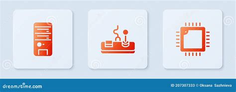 Set Gamepad Computer And Processor With Cpu White Square Button Stock Illustration