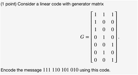 solved 1 point consider a linear code with generator