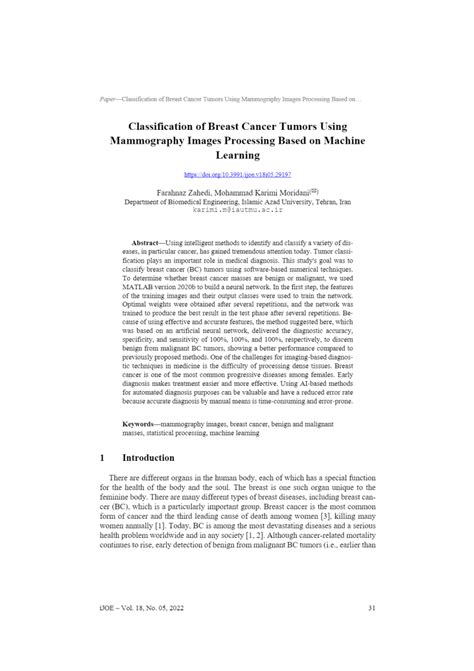Pdf Classification Of Breast Cancer Tumors Using Mammography Images Processing Based On