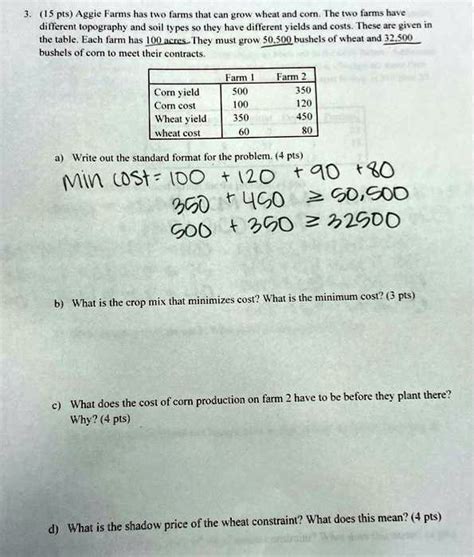 Solved 315 Ptsaggie Farms Has Two Farms That Can Grow Wheat And Con The Two Farms Have
