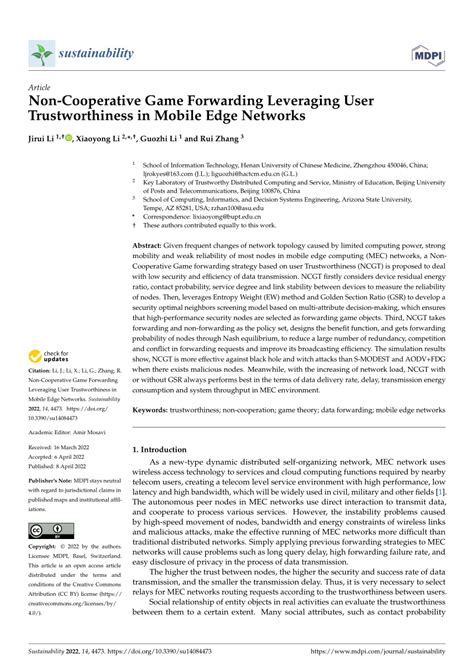 pdf non cooperative game forwarding leveraging user trustworthiness