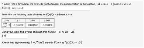 Solved Find A Formula For The Error Ex In The Tangent