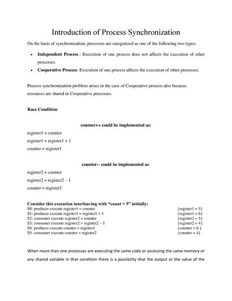 Operating System Module I Part V Process Synchronization Introduction
