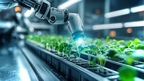 High Tech Robotic Arm Cultivating Seedlings In A Modern Agricultural