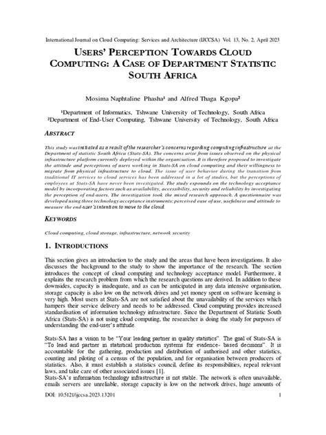 Users Perception Towards Cloud Computing A Case Of Department
