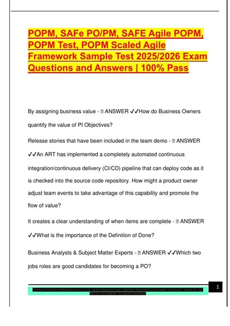 POPM SAFe PO PM SAFE Agile POPM POPM Test POPM Scaled Agile Framework Sample Test