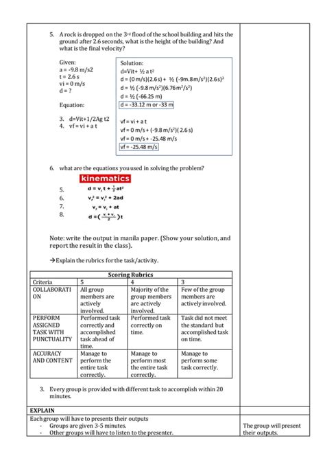 Science 9 Lesson Plan Uam Vertical And Horizontal Docx Physics Science
