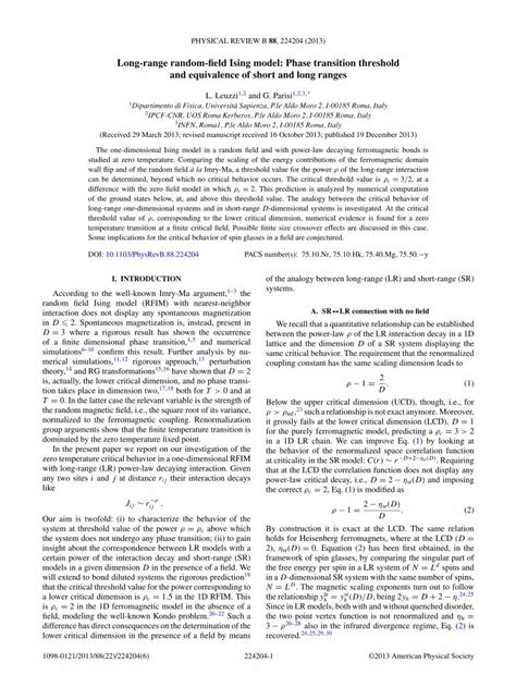 Pdf Long Range Random Field Ising Model Phase Transition Threshold