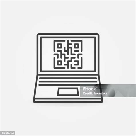 노트북 화면의 Qr 코드 벡터 개념 라인 아이콘 0명에 대한 스톡 벡터 아트 및 기타 이미지 0명 Qr코드 개념 Istock