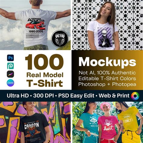 T Shirt Mockup Bundle 100 Psd Real Model Templates 300 Dpi Etsy