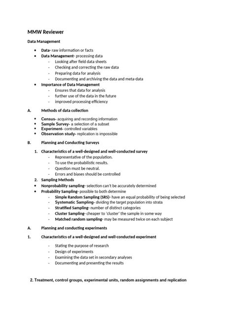 Mmw Reviewer Pdf Sampling Statistics Experiment