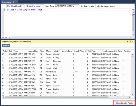 Test Live Data With Azure Stream Analytics For Visual Studio Azure Stream Analytics