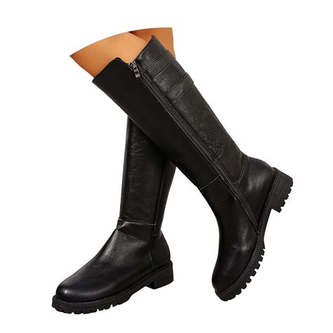 Ylyl Womens Knee High Boots Chunky Block Heel Wide Calf Zip Up Fall