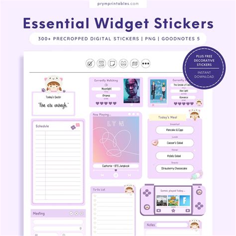 Cute Digital Widget Stickers Digital Sticky Notes Goodnotes Sticker