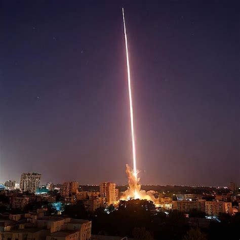 Rocket Flying In The Night Sky Premium Photo