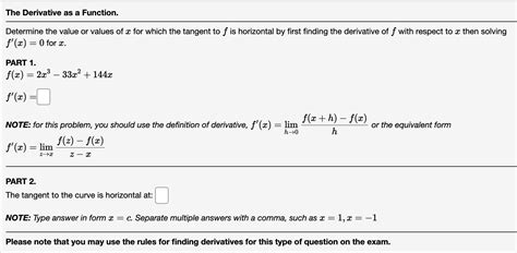 Solved The Derivative As A Function Determine The Value Or Chegg