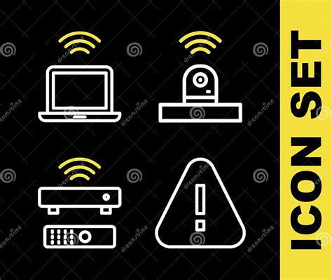 Set Line Smart Security Camera Exclamation Mark In Triangle Wireless Tv Box Receiver And