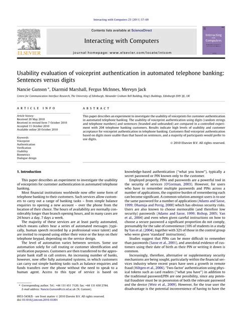 Pdf Usability Evaluation Of Voiceprint Authentication In Automated