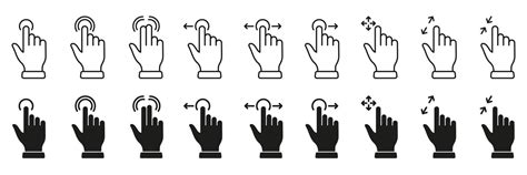 Computer Cursor Pointer Icon Set Hand With Finger Digital Mouse Click Line And Silhouette Sign