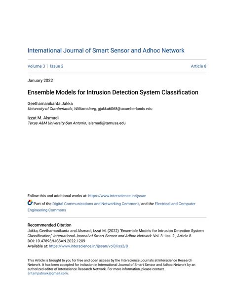 Pdf Ensemble Models For Intrusion Detection System Classification