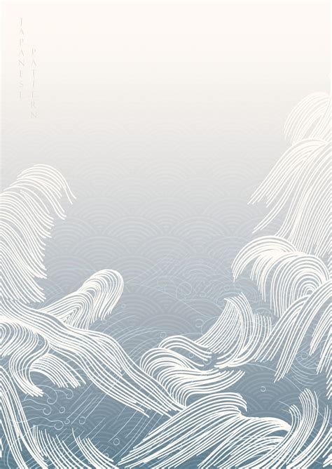 Japanese Hand Drawn Wave Background With Geometric Pattern Vector Line