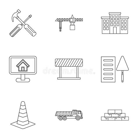 Construction Tools Icons Set Outline Style Stock Vector Illustration Of Brick Mason 85894604