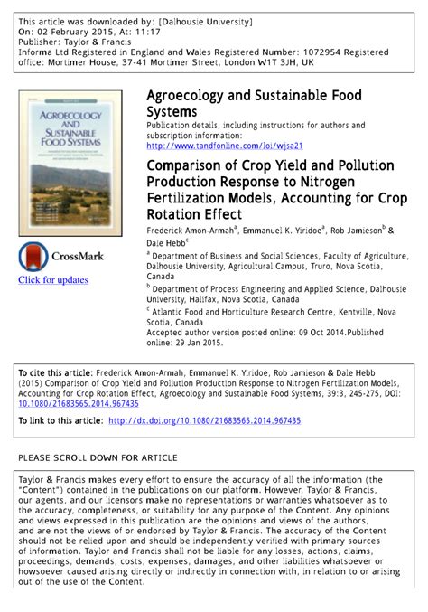 Pdf Comparison Of Crop Yield And Pollution Production Response To Nitrogen Fertilization