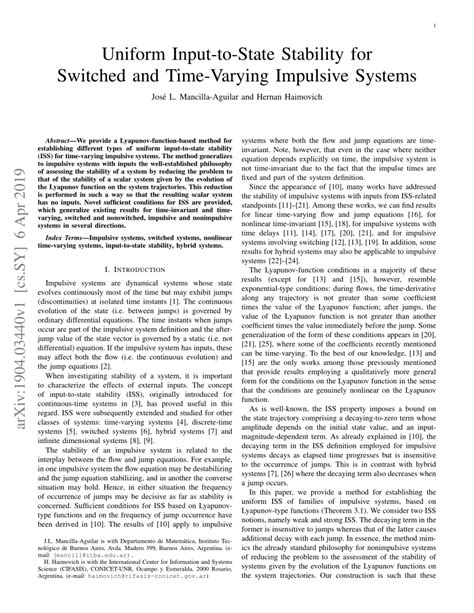 PDF Uniform Input To State Stability For Switched And Time Varying Impulsive Systems
