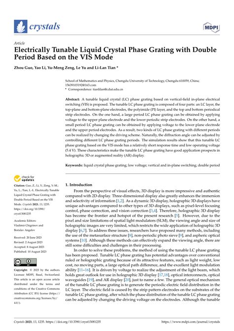 Pdf Electrically Tunable Liquid Crystal Phase Grating With Double