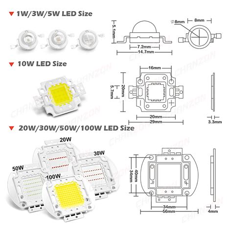 Högeffekts Led Chip 1w 3w 5w 20w 50w 100w Ljuspärl Vicedeal