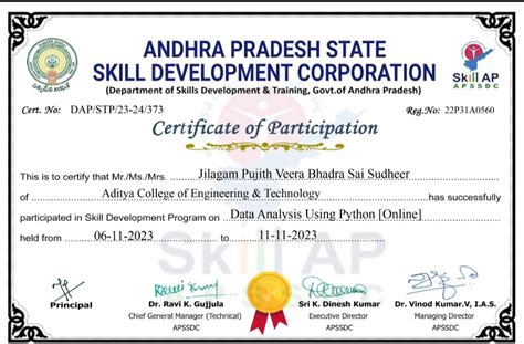 pujith jilagam on linkedin successfully completed apssdc certification