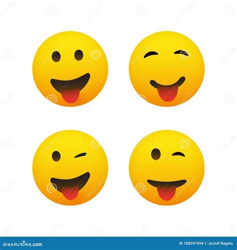 Set Of Smiling And Winking Emoticons With Stuck Out Tongue Simple