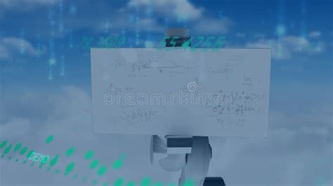 Animation Of Data Processing And Mathematical Equations Over Robotic
