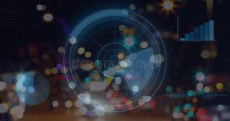 Animation Of Illuminated Radar Graphs Computer Language Over Lens Flare And Moving Vehicles