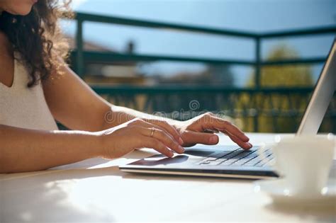 Close Up Womanand X27s Hands On Laptop Keyboard Stock Image Image Of Businesswoman Freelancer