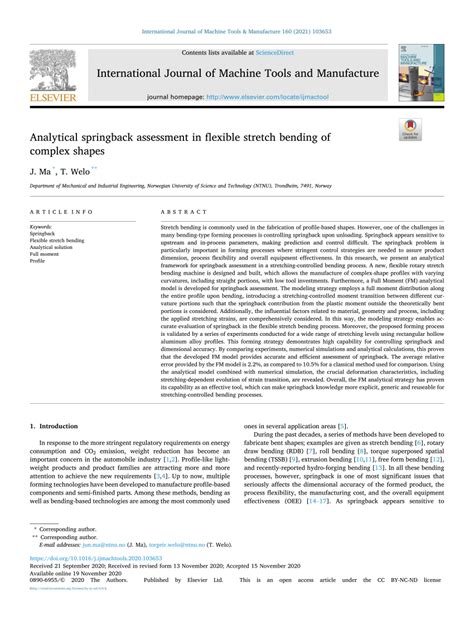 Pdf Analytical Springback Assessment In Flexible Stretch Bending Of Complex Shapes