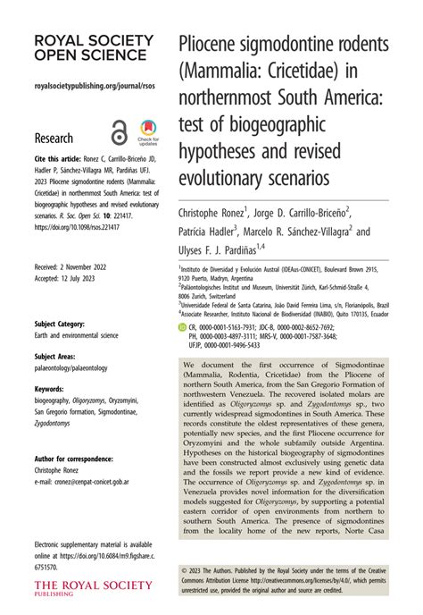Pdf Pliocene Sigmodontine Rodents Mammalia Cricetidae In