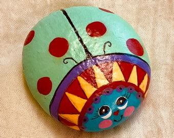 Painted Ladybug Rock Pink Beetle Stone Flower Floral Bug Art Insect Painting Sealed Garden
