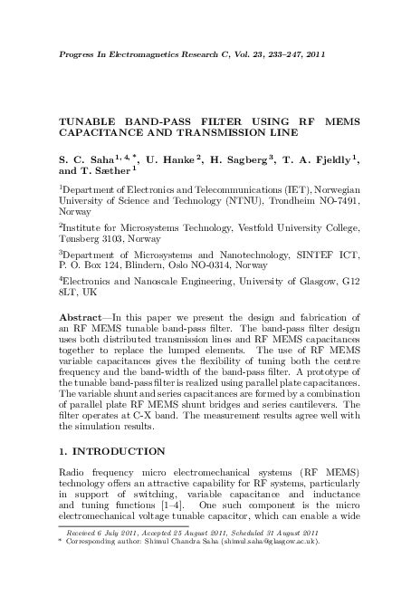 Pdf Modeling Design And Simulation Of Tunable Band Pass Filter Using Rf Mems Capacitance And