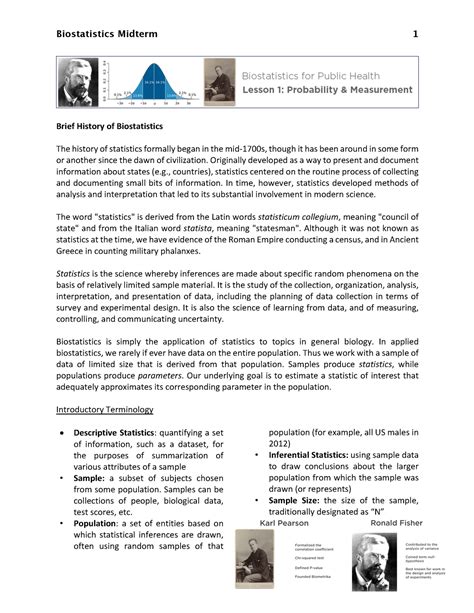 Biostatistics Midterm Study Guide Brief History Of Biostatistics The History Of Statistics