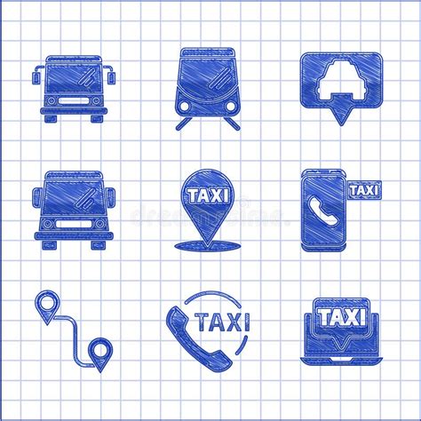 set map pointer with taxi taxi call telephone service laptop route