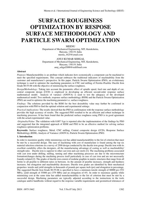 Pdf Surface Roughness Optimization By Respose Surface Methodology And Particle Swarm Optimization