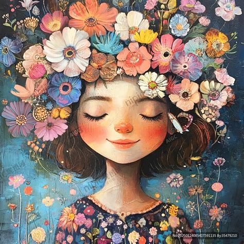 Ai创作图少女与花插画 原创女孩插画 丙烯画插画 女孩插画封面插画 鲜花女孩插画 文艺梦境小女孩手绘 花卉女孩头像 女孩插画装饰画 女孩装饰画 花季少女插画 小女孩系列插画 梦幻儿插插画 手绘