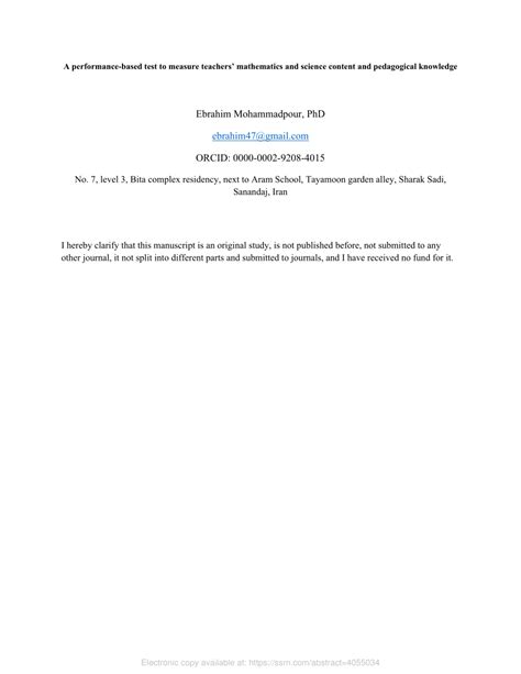 Pdf A Performance Based Test To Measure Teachers Mathematics And
