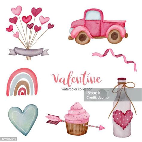 발렌타인 데이는 컵 케이크 자동차 심장 등을 설정합니다 스티커 키트 인사말 축하 초대장 플래너에 대한 템플릿 벡터 일러스트 레이