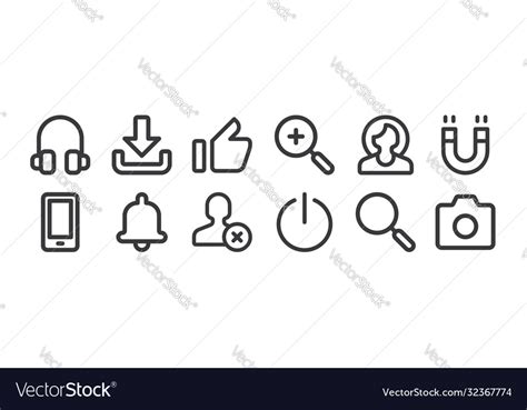Set Linear User Interface Icons Thin Royalty Free Vector