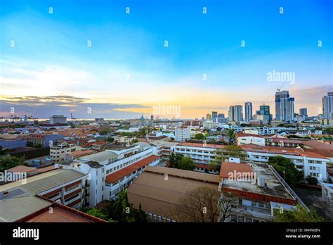 Manila City Skyline In Philippines Seen From Intramuros District Stock