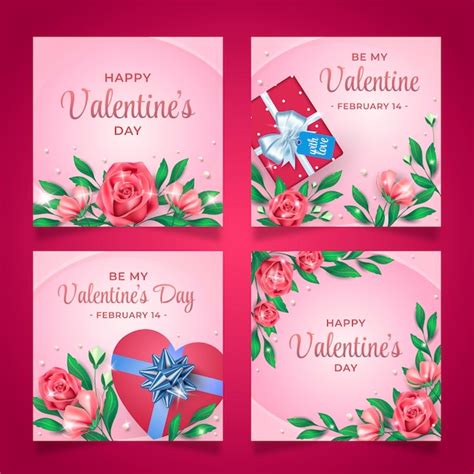 현실적인 발렌타인 데이 축하 Instagram 게시물 모음 무료 벡터