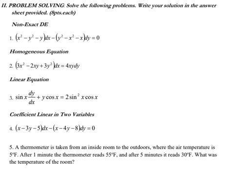 Ii Problem Solving Solve The Following Problems